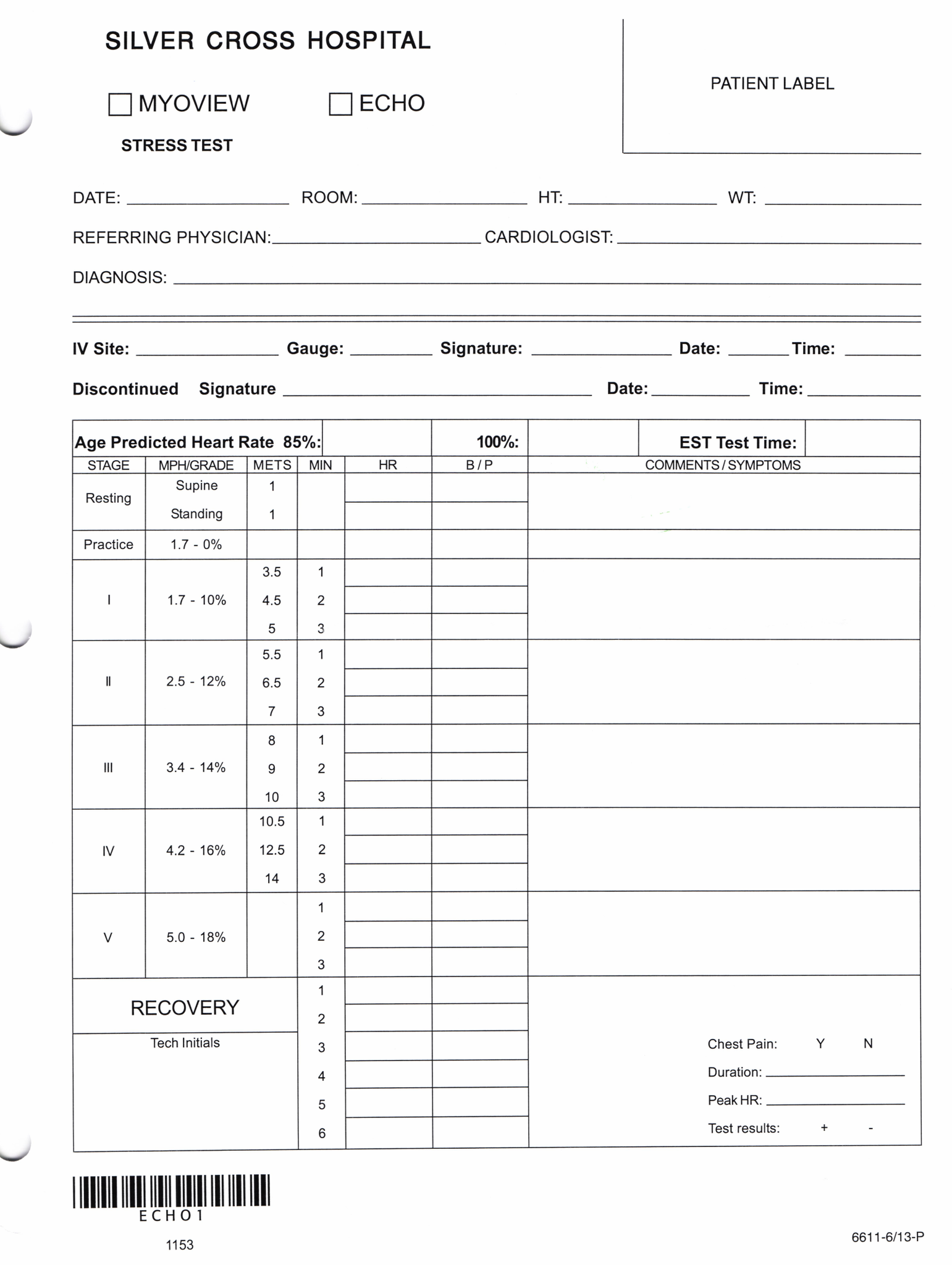 1153 - Stress Test/Myoview-Echo - Package (100) - Silver Cross Store