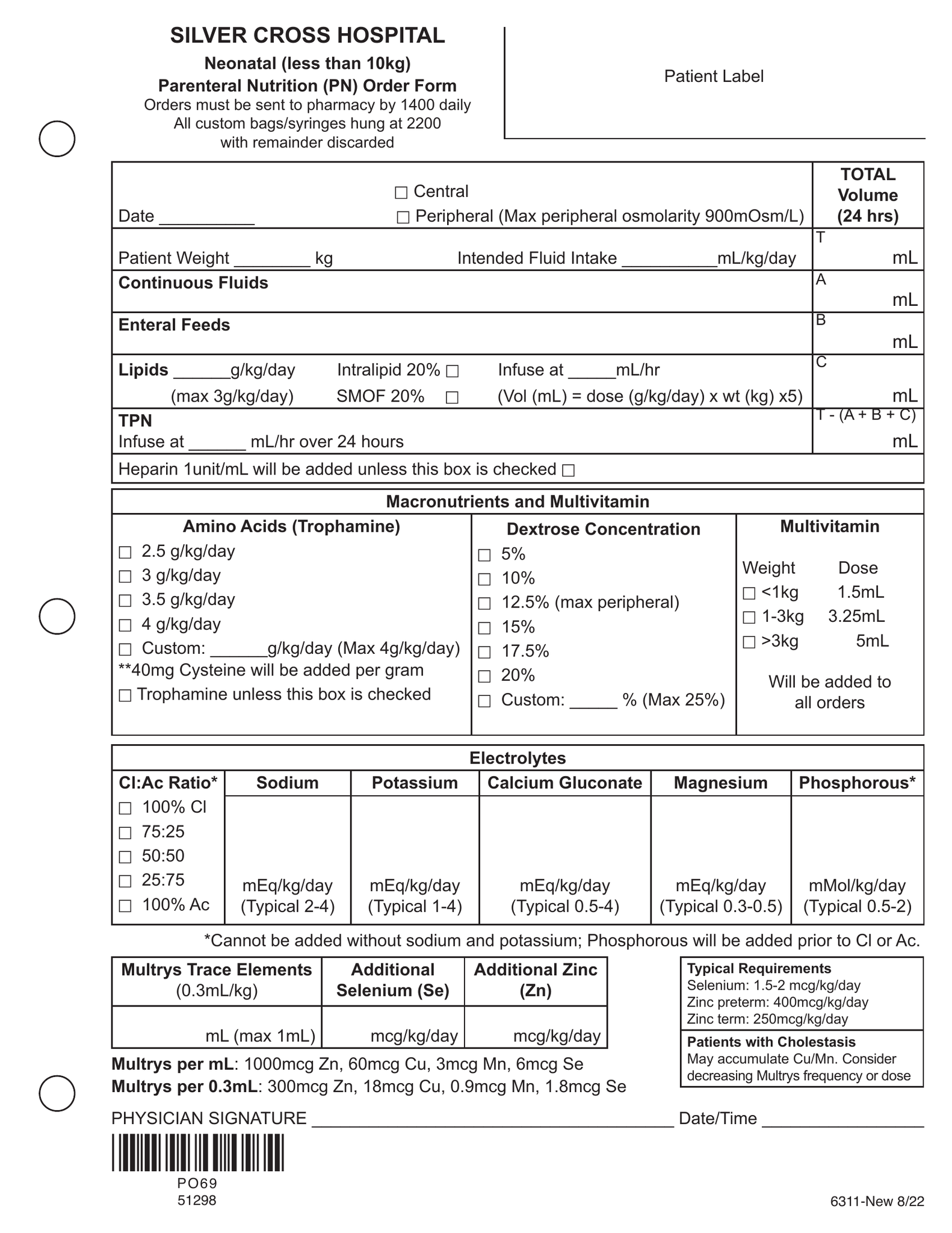 51298 - Neonatal Parental Nutrition Form - Package (100) - Silver Cross ...