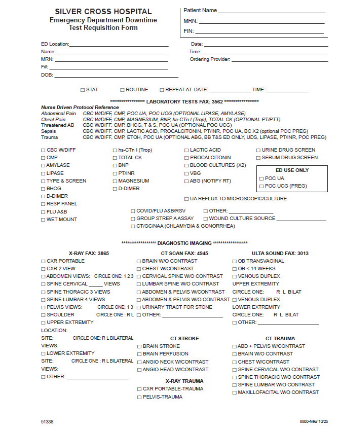 51338 - D.T. Emergency Dept Test Req. - Package (100) - Silver Cross Store