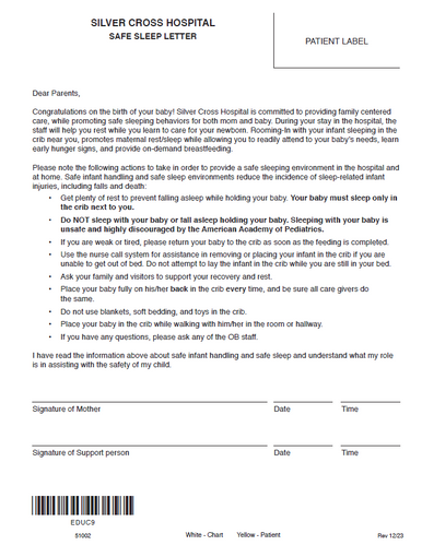 51002 - Safe Sleep Letter/English - Package (50) - Silver Cross Store