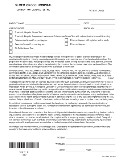1157 - Consent/Cardiac Stress Testing - Package (100) - Silver Cross Store