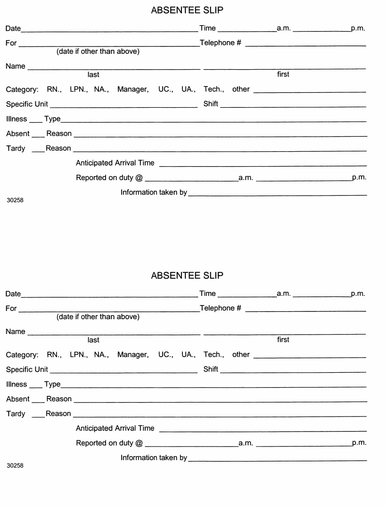 30258 - Absentee Slip - Pad (50) - Silver Cross Store