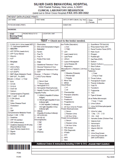 51240 - Clinical Laboratory Req/Silver Oaks - Package (100) - Silver ...