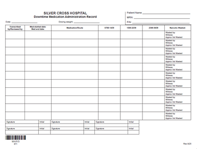 871 - D.T. Medication Administration Record - Package (100) - Silver ...