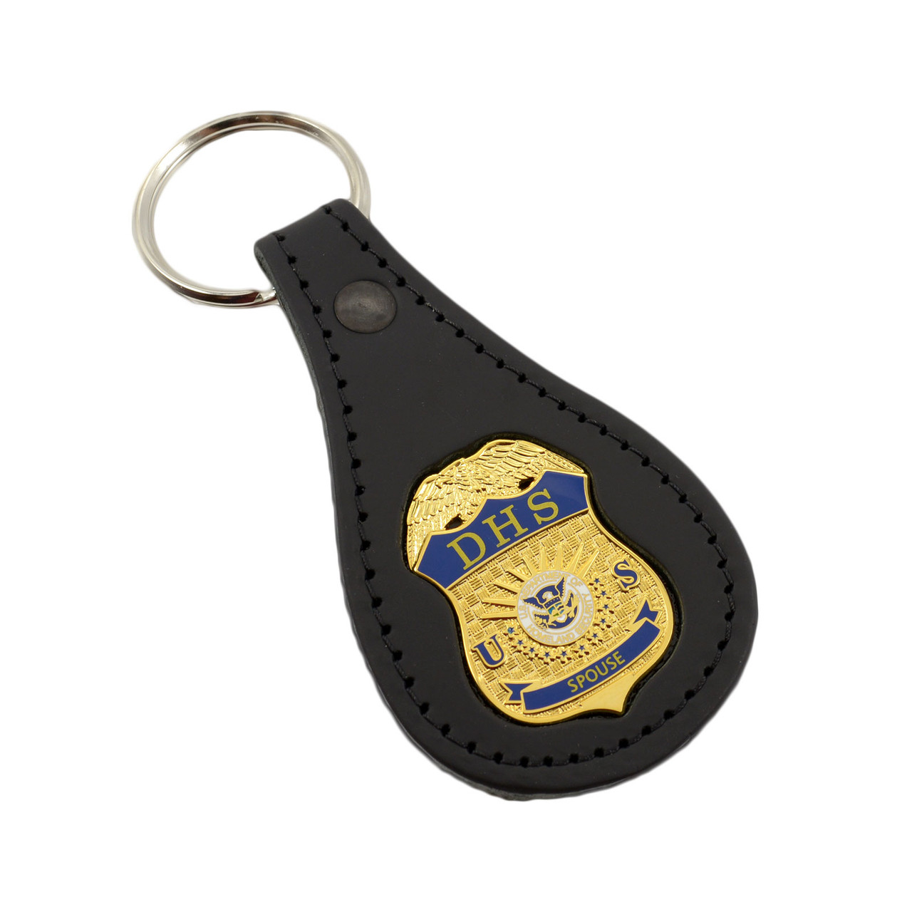 DHS Spouse Mini Badge Leather Key Ring | HSI ICE Spouse Key Fob