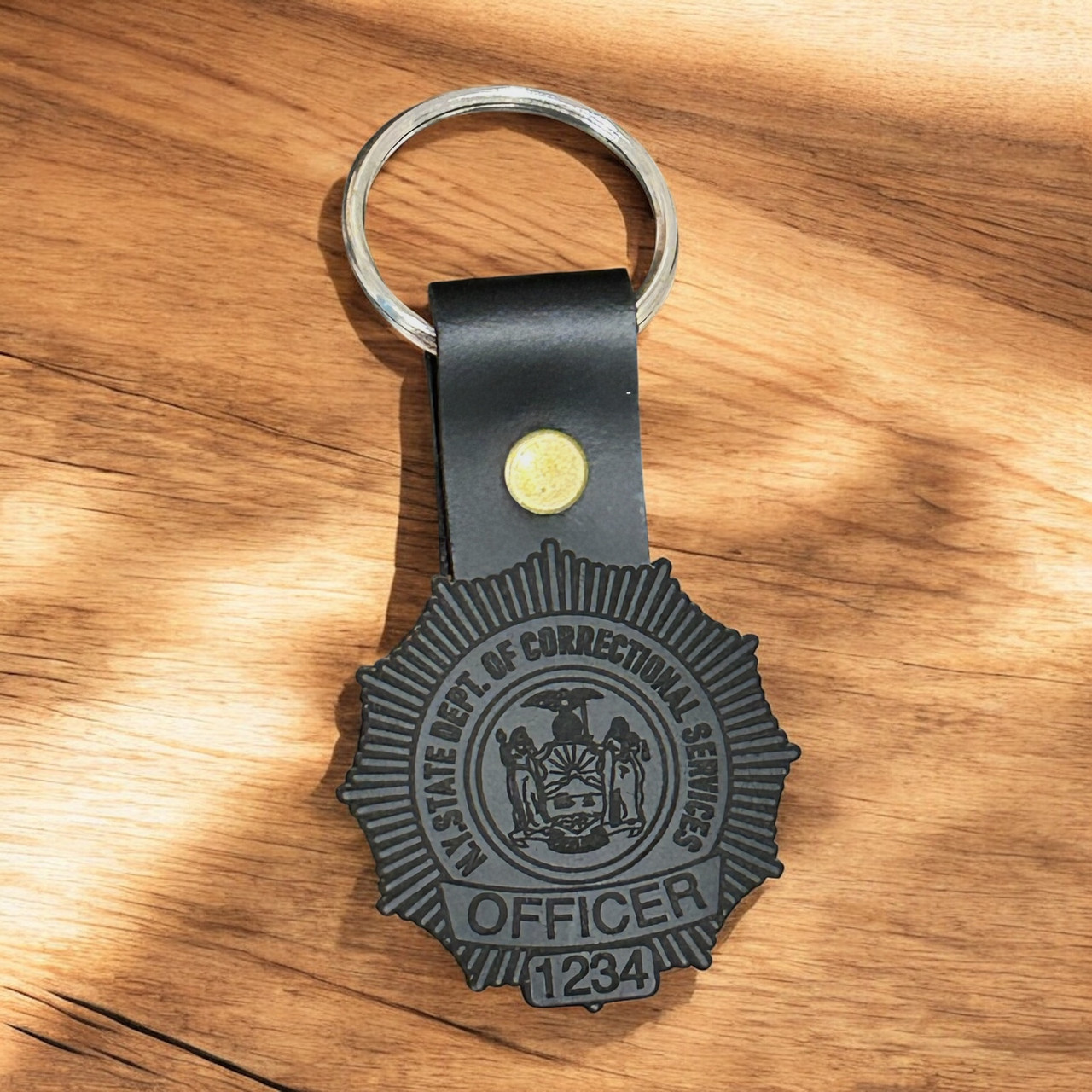 NYSDOCCS NY Corrections Officer Badge Leather Key Ring - Personalized