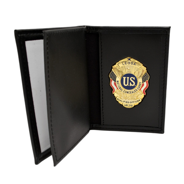 Perfect Fit LEOSA HR218 Concealed Carry Badge Leather Double ID Case