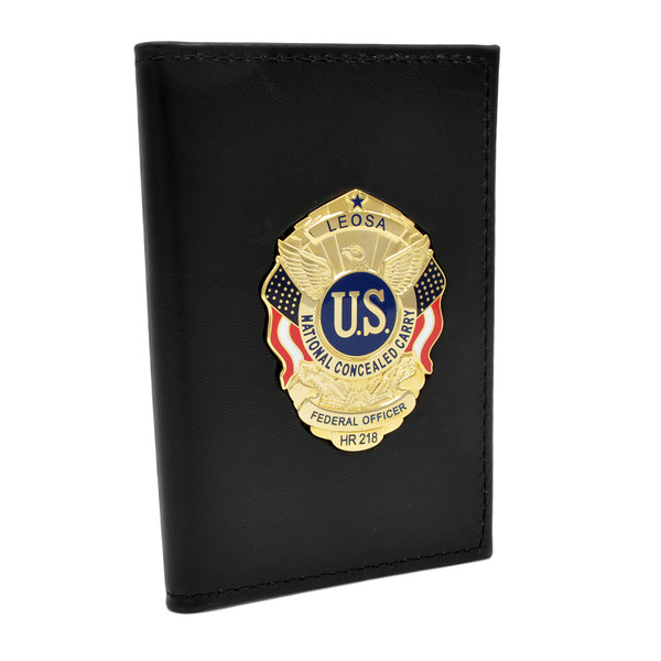 Perfect Fit LEOSA Concealed Carry Badge Leather Double ID Case 2.75 X 4.5