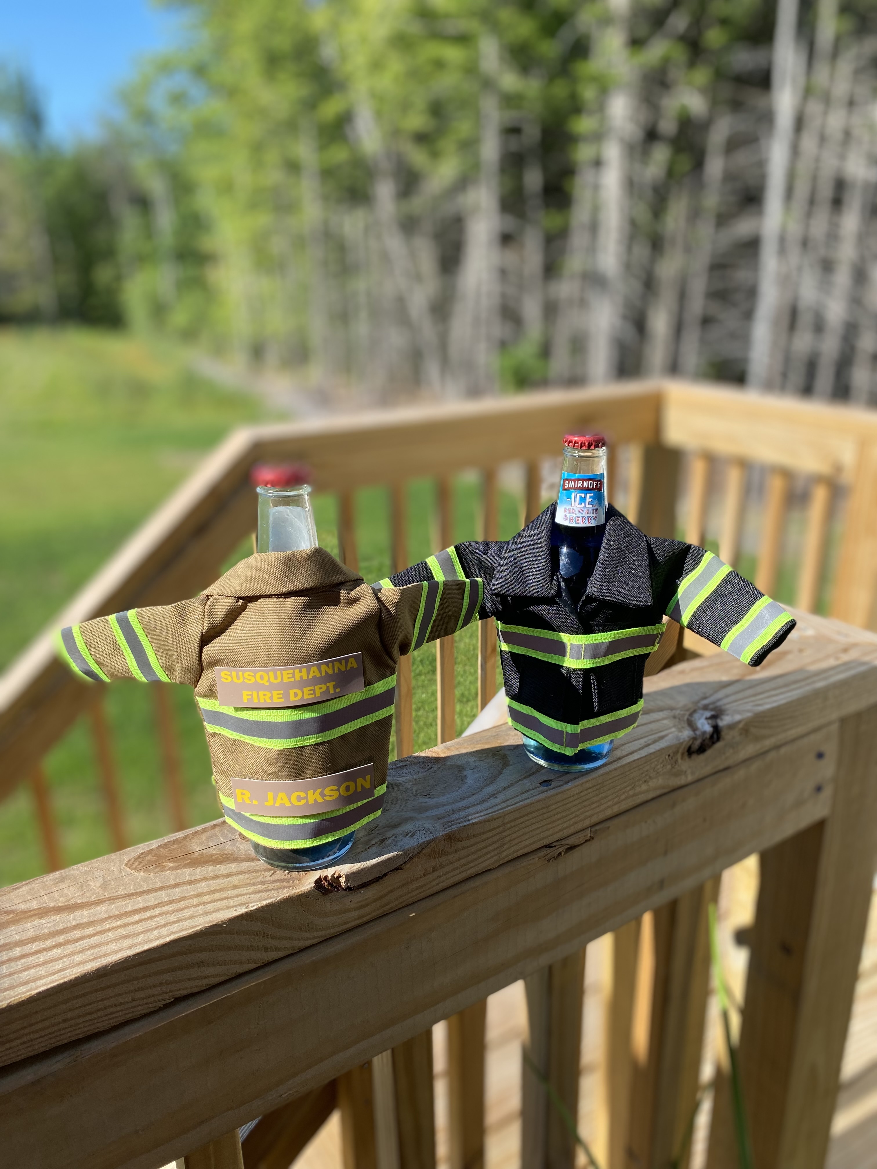 Miniature Firefighter Jacket Bottle Insulator | Firefighter Koozie