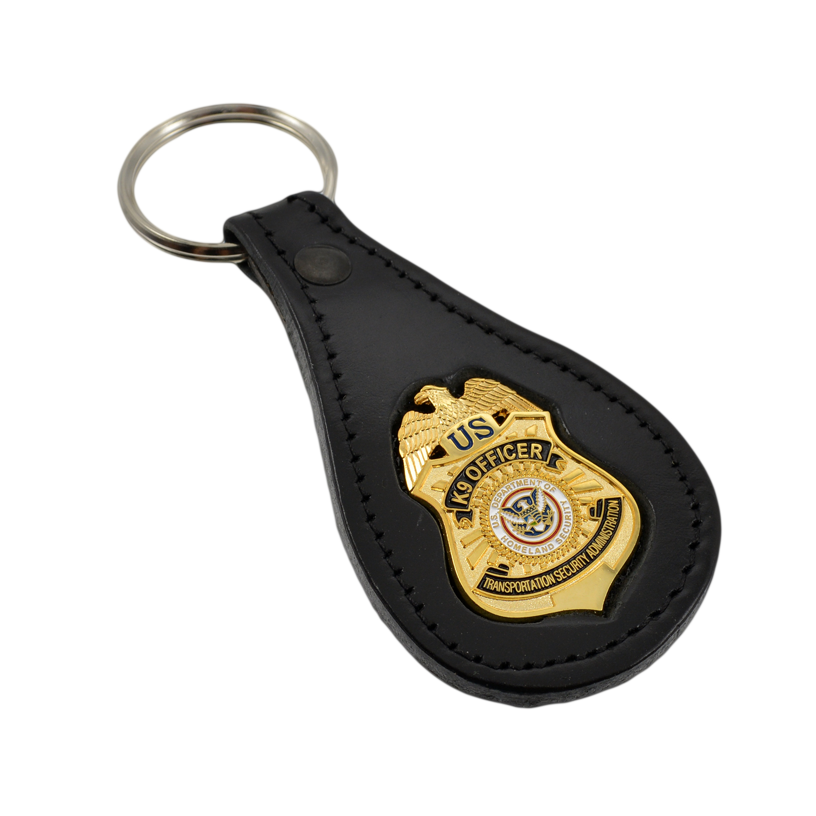 TSA K9 Officer Mini Badge Leather Key Ring | DHS TSA K9 Leather Key Chain