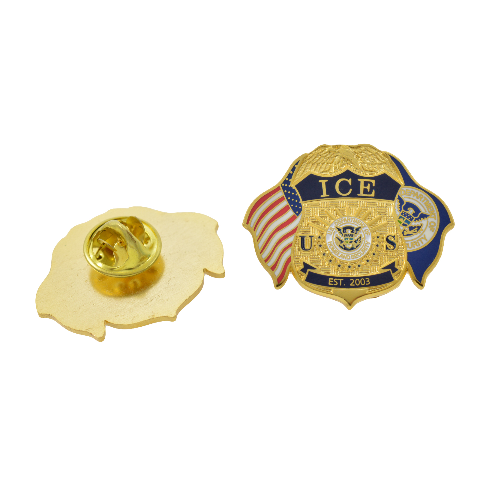 DHS ICE Established Lapel Pin with USA DHS Flags