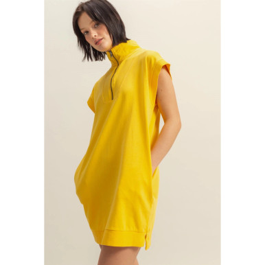 Double Zero Half Zip Up Mock Neck Mini Dress - Sunflower - BUNKER