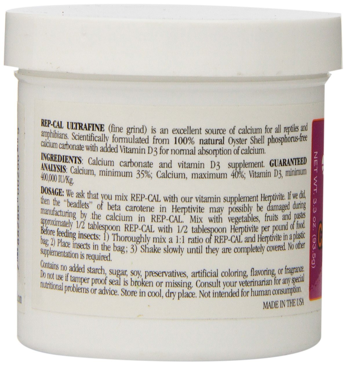 Rep Cal Calcium with Vitamin D3 Ultrafine Powder for Reptiles ...