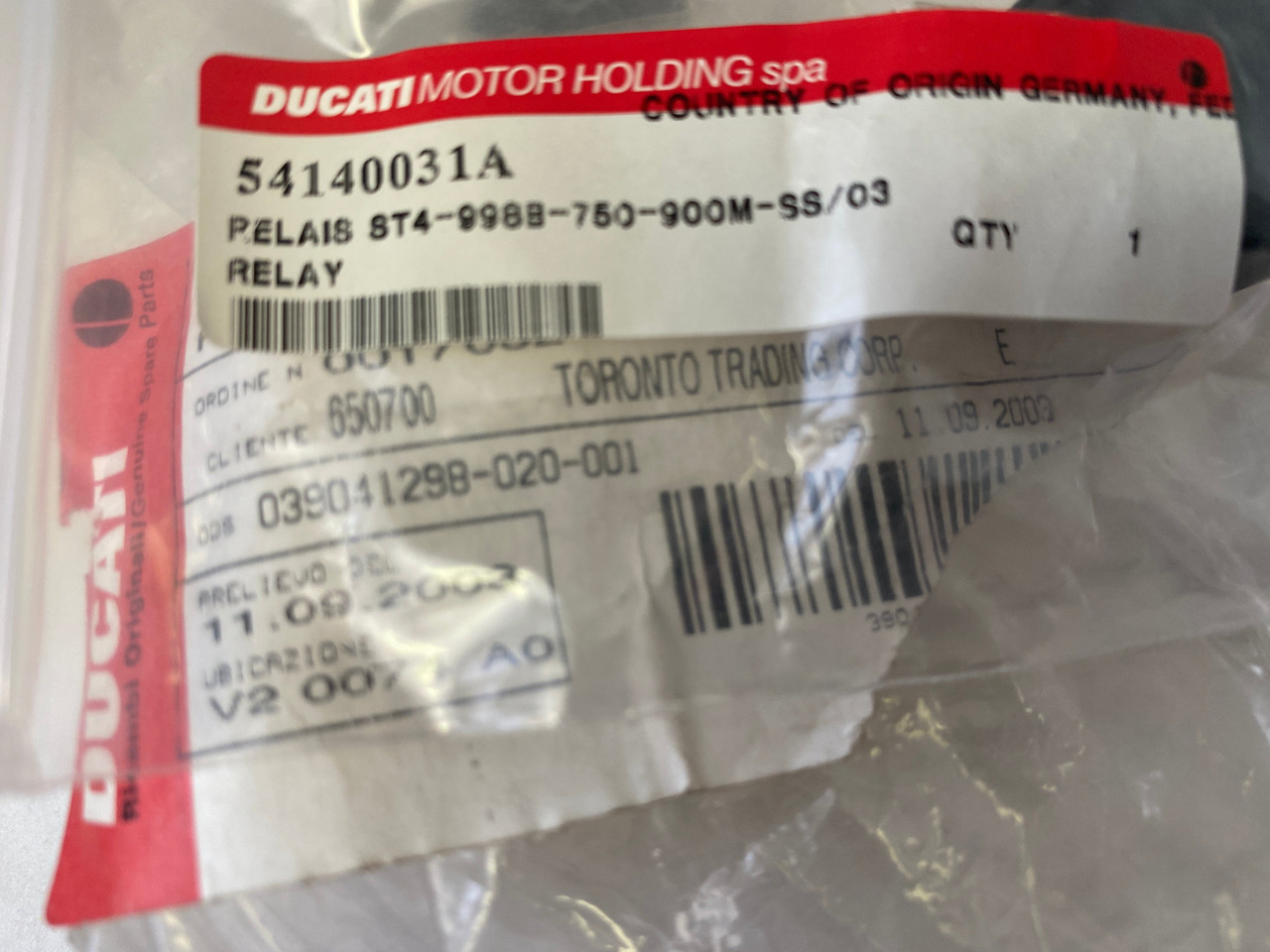 Ducati 996 Superbike, 900 ss, Monster, ST & Derivative Relay, #54140031A