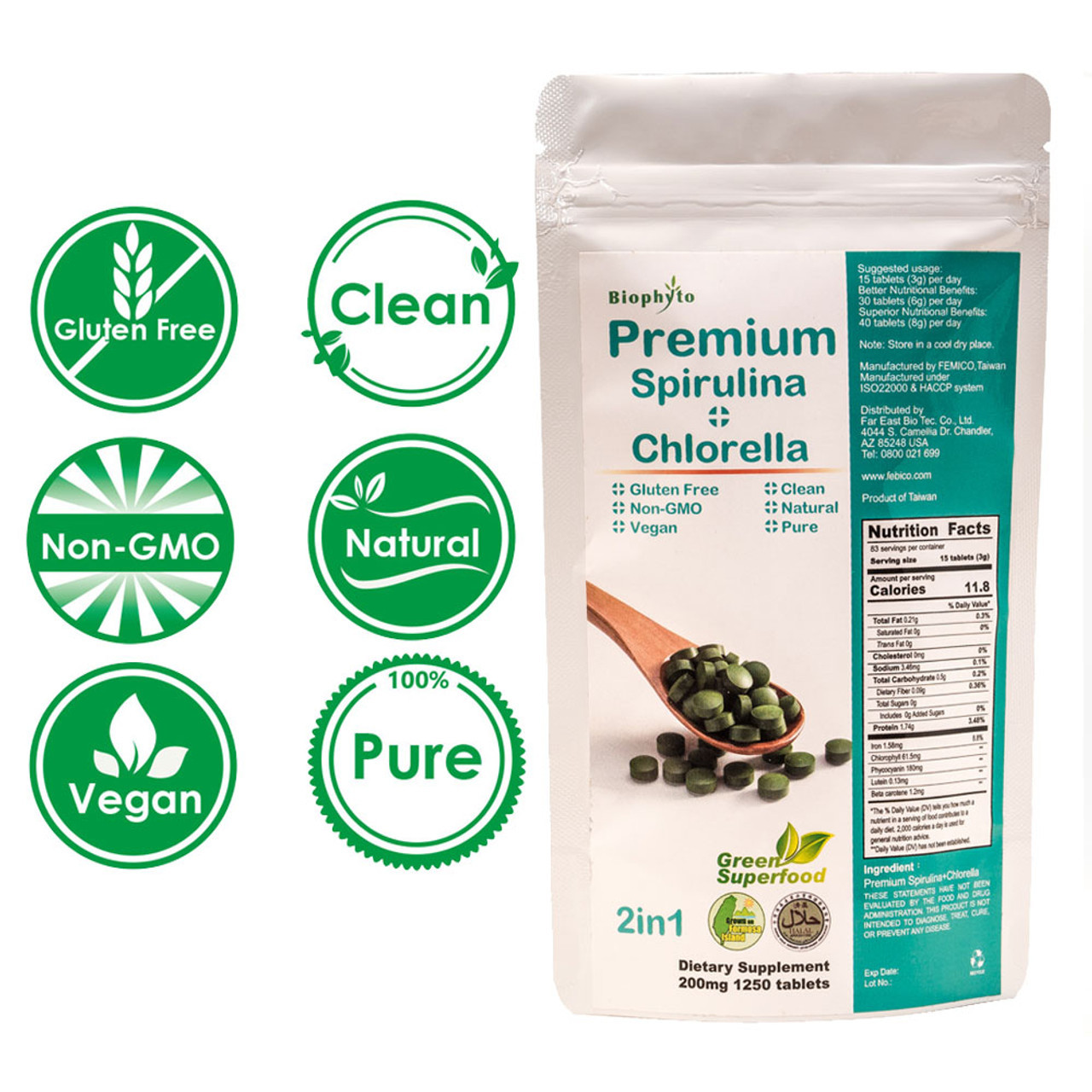 (6 packets) Biophyto® Premium 2in1 Spirulina & Chlorella - 200mg x ...