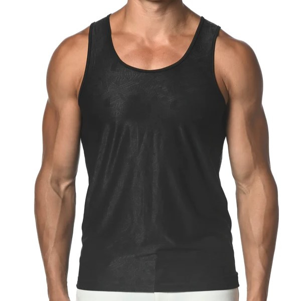 St33le - Crosshatch Stretch Mesh Tank Top Black
