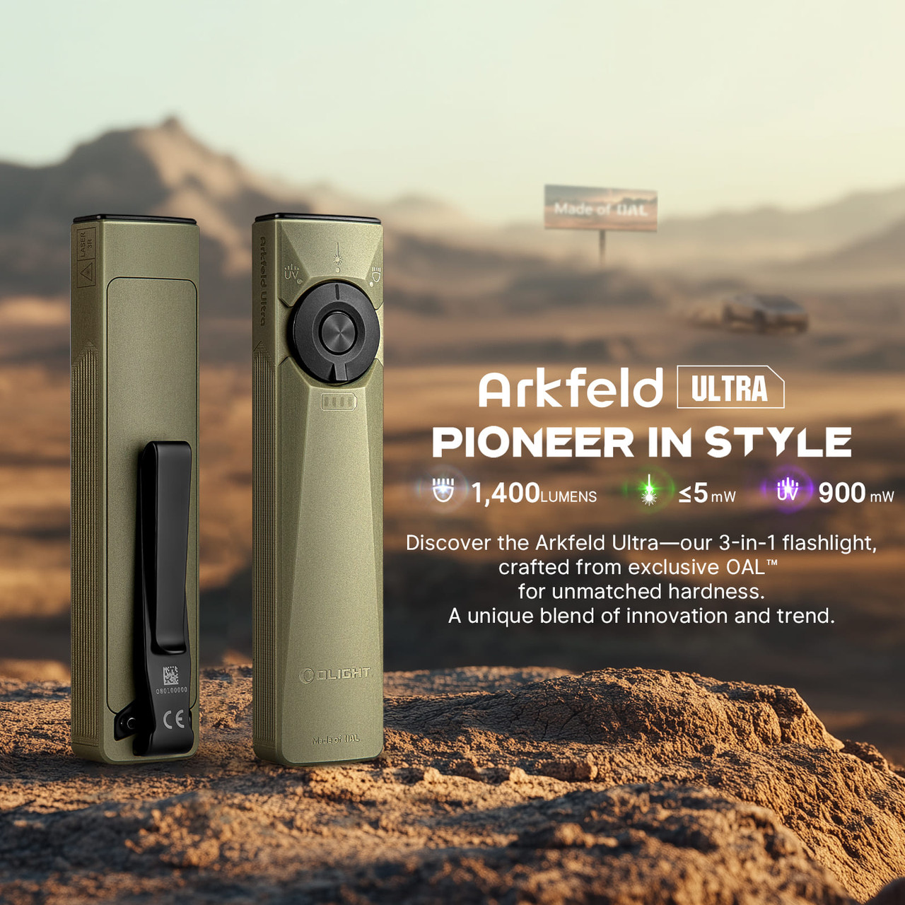 Olight - Arkfeld Ultra 3-In-1 EDC Rechargeable Flashlight/Laser/UV