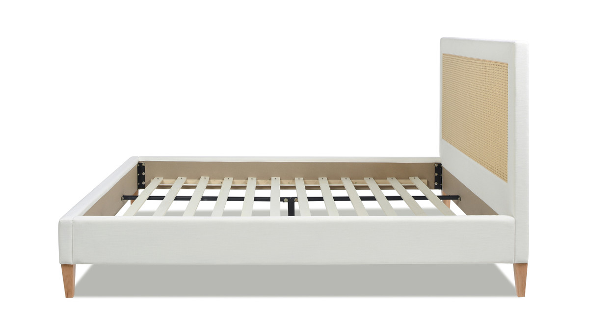 Haley Upholstered Cane-Back Platform Bed, King, Snow White - Jennifer ...