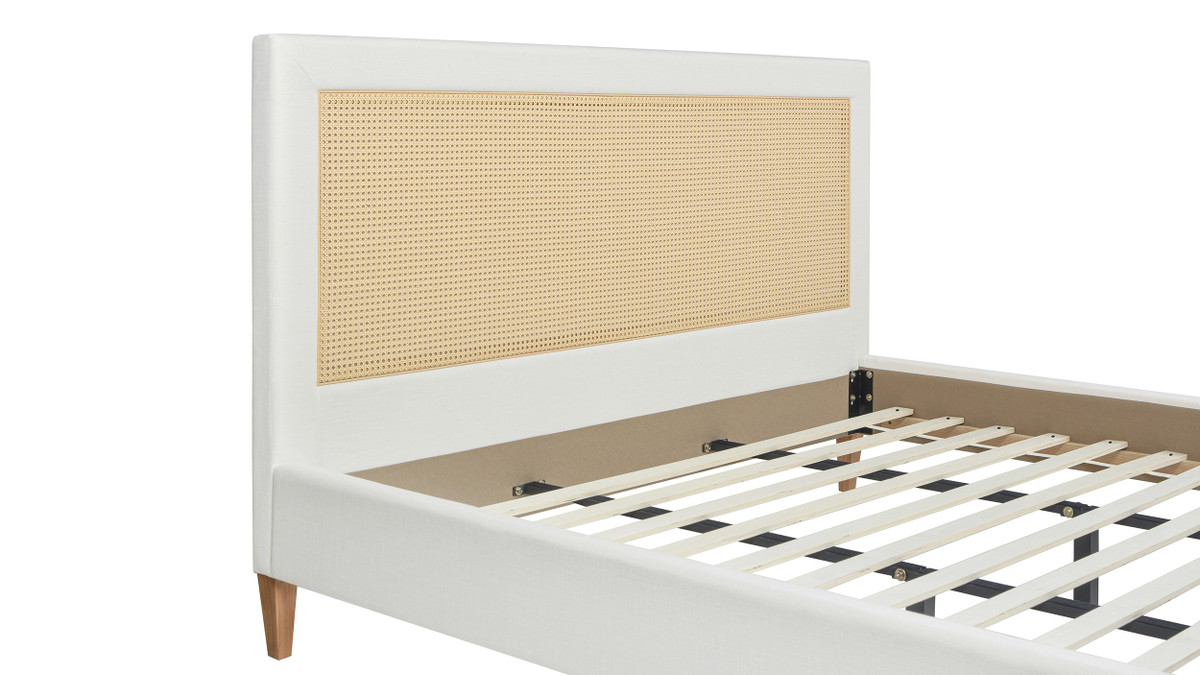 Haley Upholstered Cane-Back Platform Bed, King, Snow White - Jennifer ...