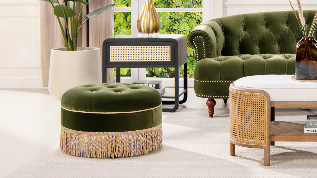 Yolanda 24" Round Upholstered Accent Ottoman, Olive Green - Jennifer ...