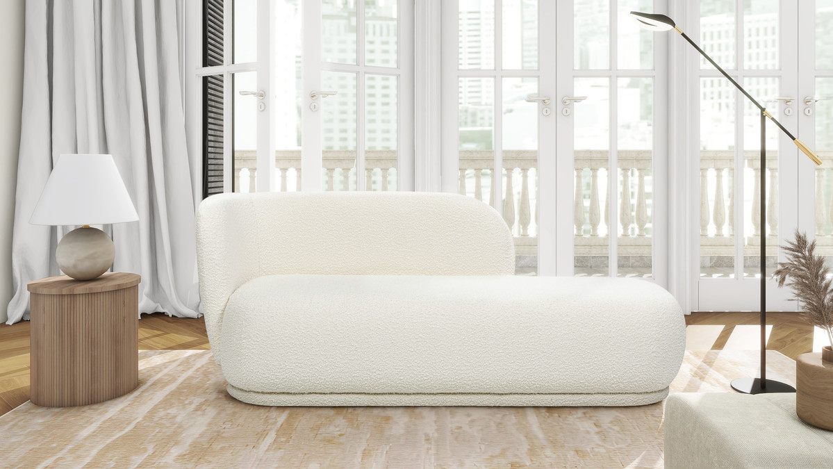 Aire 75" RAF Modern Rounded Chaise Lounge, Ivory White Bouclé ...