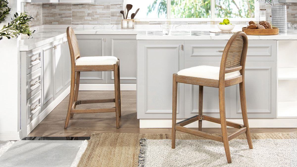 Panama Curved Back Cane Rattan Bar and Counter Stool, Set of 2 ...