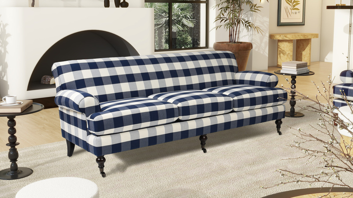 Alana Lawson Three-Cushion Tight Back Sofa, Blue Lattice - Jennifer ...