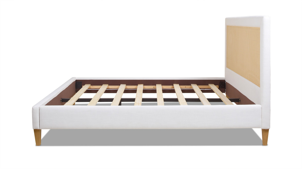 Haley Upholstered Cane-Back Platform Bed, Queen, Snow White - Jennifer ...