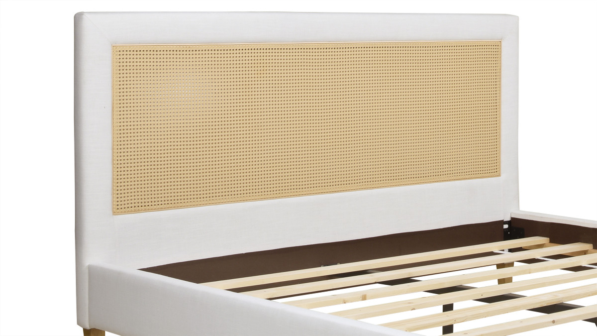 Haley Upholstered Cane-Back Platform Bed, Queen, Snow White - Jennifer ...