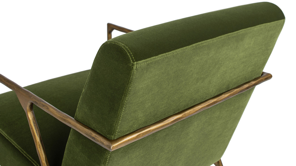 Aerin 24.5" Hammered Brass Upholstered Accent Arm Chair, Olive Green ...