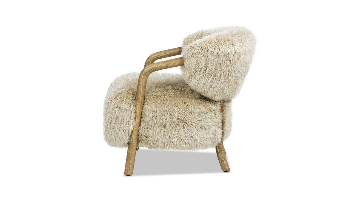 Becker 33" Rustic Oak Sheepskin Upholstered Accent Arm Chair, Taupe ...