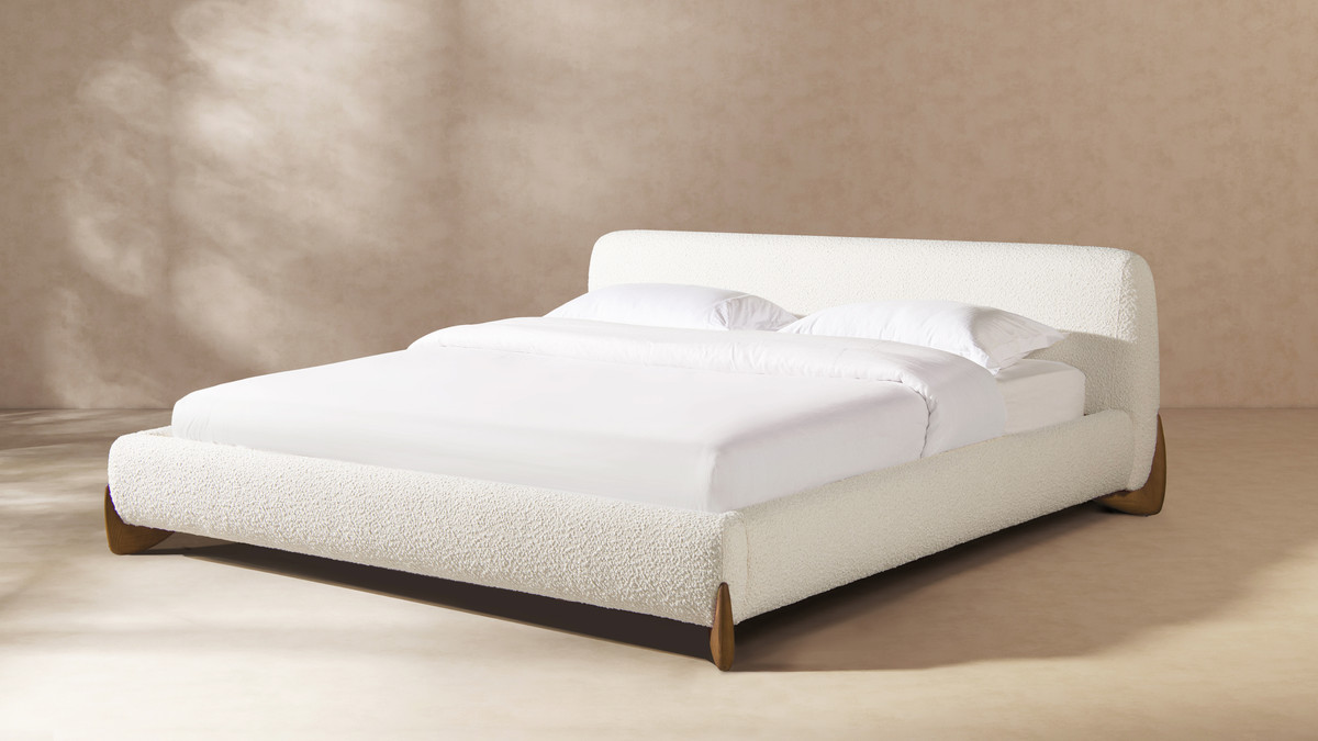 Alpine Puffy Modern Platform Bed, King, Ivory White Bouclé - Jennifer ...