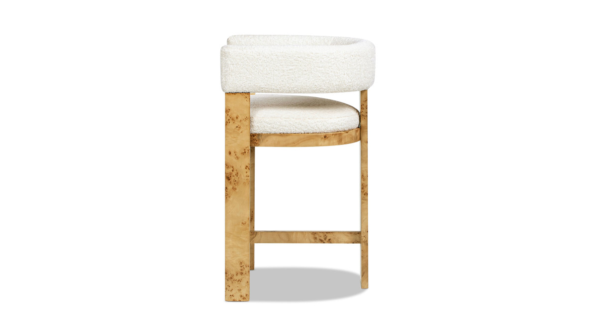 Vavona 26.5" Burl Wood Upholstered Barrel Back Counter Height Bar Stool ...