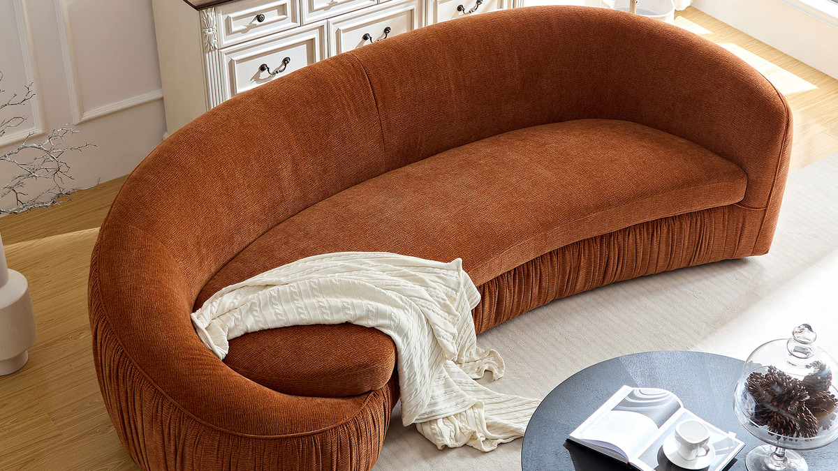 Atticus 92.13" Modern Curved Sofa, Orange - Jennifer Taylor Home