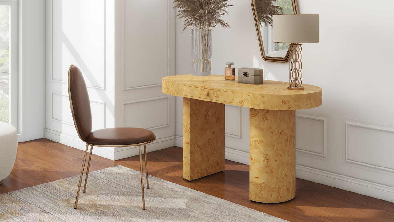 Jesse 55.5" Burl Wood Single Drawer Oval Computer Desk, Warm Natural ...