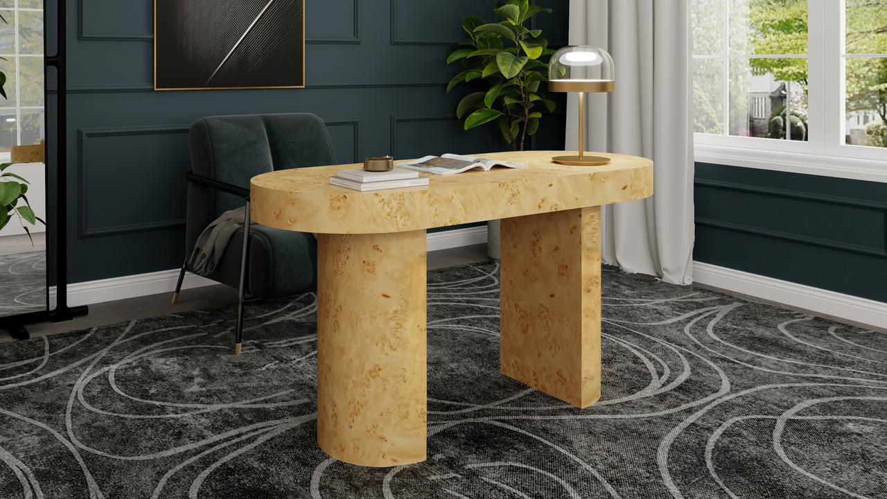 Jesse 55.5" Burl Wood Single Drawer Oval Computer Desk, Warm Natural ...