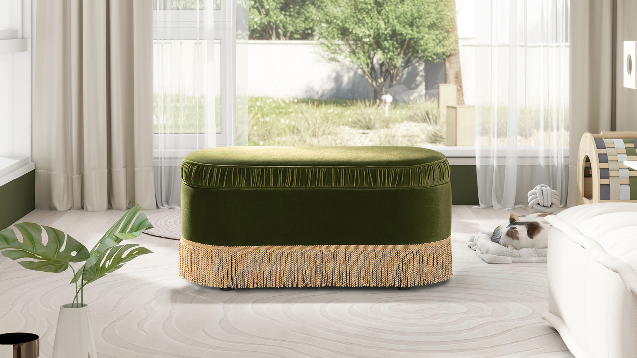 Serena 38" Oval Storage Bench Ottoman, Olive Green - Jennifer Taylor Home