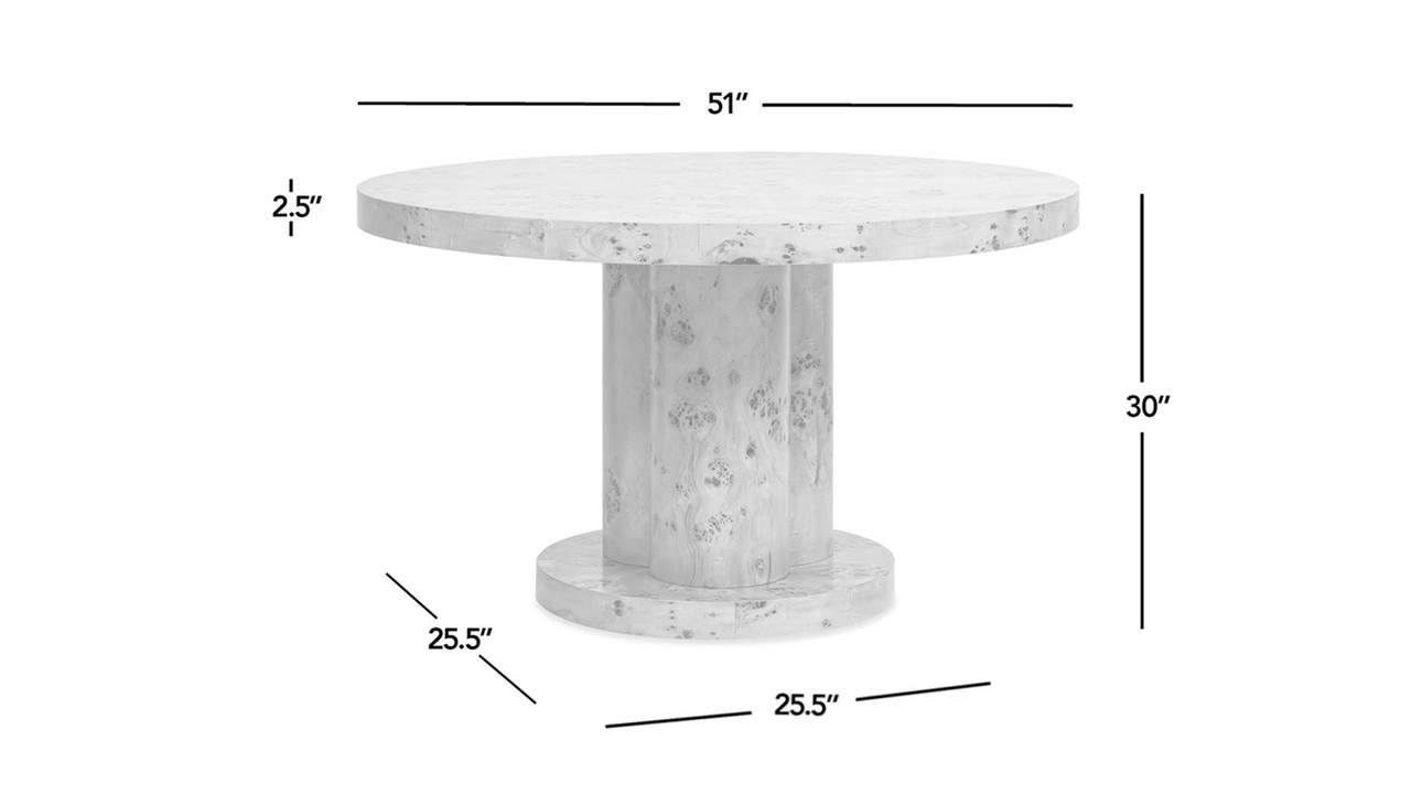 Nebula 51" 5-6 Seater Round Burl Wood Pillar Dining Table, Warm Natural ...