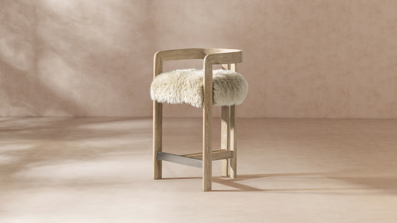 Millwick 26.5" Low Back Genuine Fur Counter Stool, Natural Blonde ...