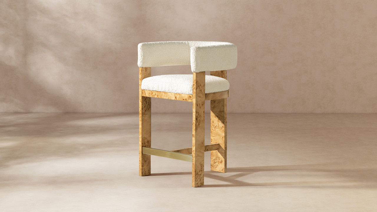 Vavona 26.5" Burl Wood Upholstered Barrel Back Counter Height Bar Stool ...