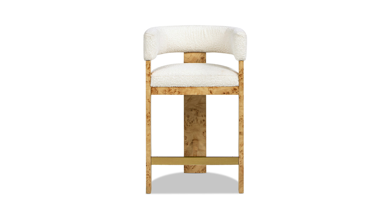 Vavona 26.5" Burl Wood Upholstered Barrel Back Counter Height Bar Stool ...