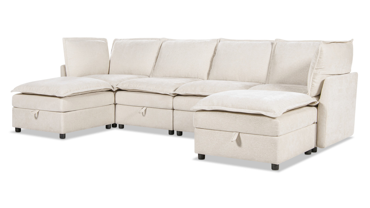 Sadie 124" Modular U-Shaped Sectional Sofa-in-a-Box with Storage ...