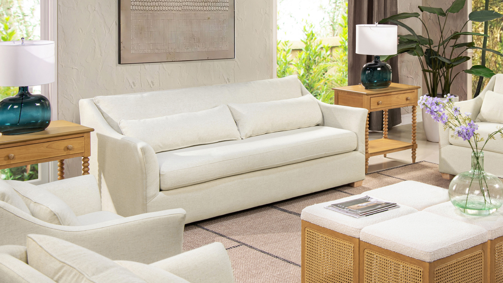 Ada 83" Flared Arm Contemporary Sofa with Lumbar Pillows, Flax White ...