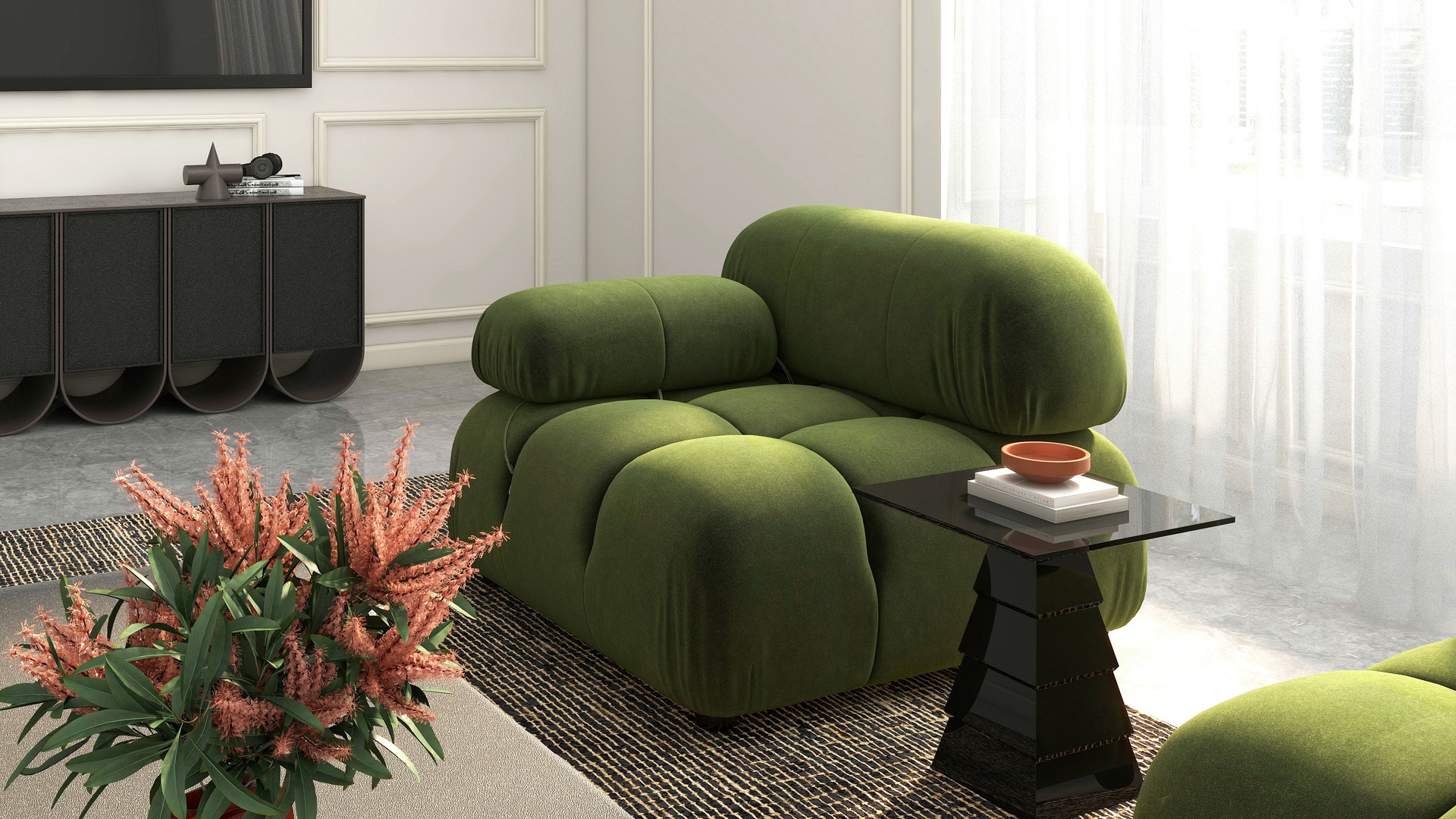 Marcel 36" Bubble Modular Modern Lounge Arm Chair, Olive Green ...