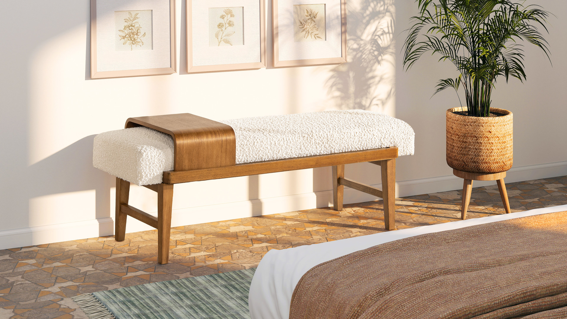 Billie 52" Modern Telephone Bench with Sliding Shelf, Ivory White ...
