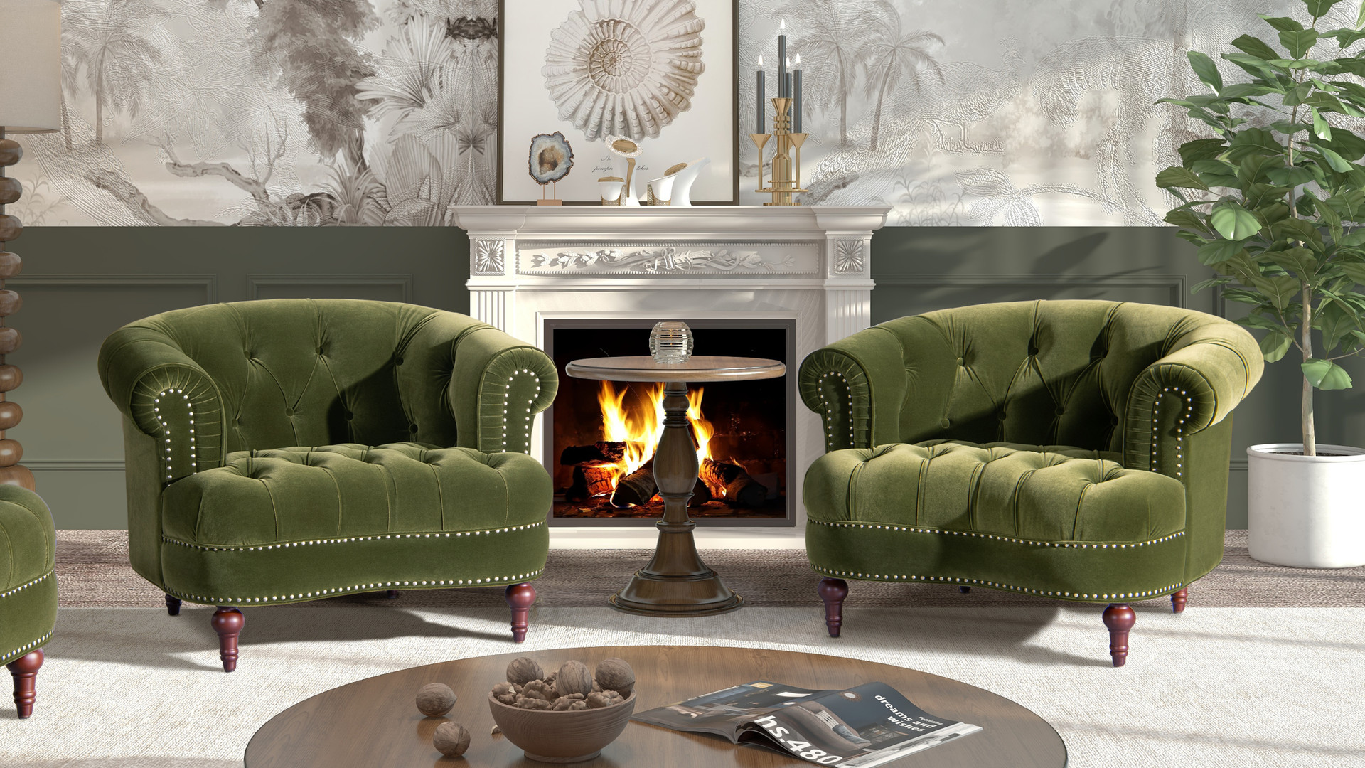 La Rosa Victorian Tufted Upholstered Accent Chair, Olive Green ...