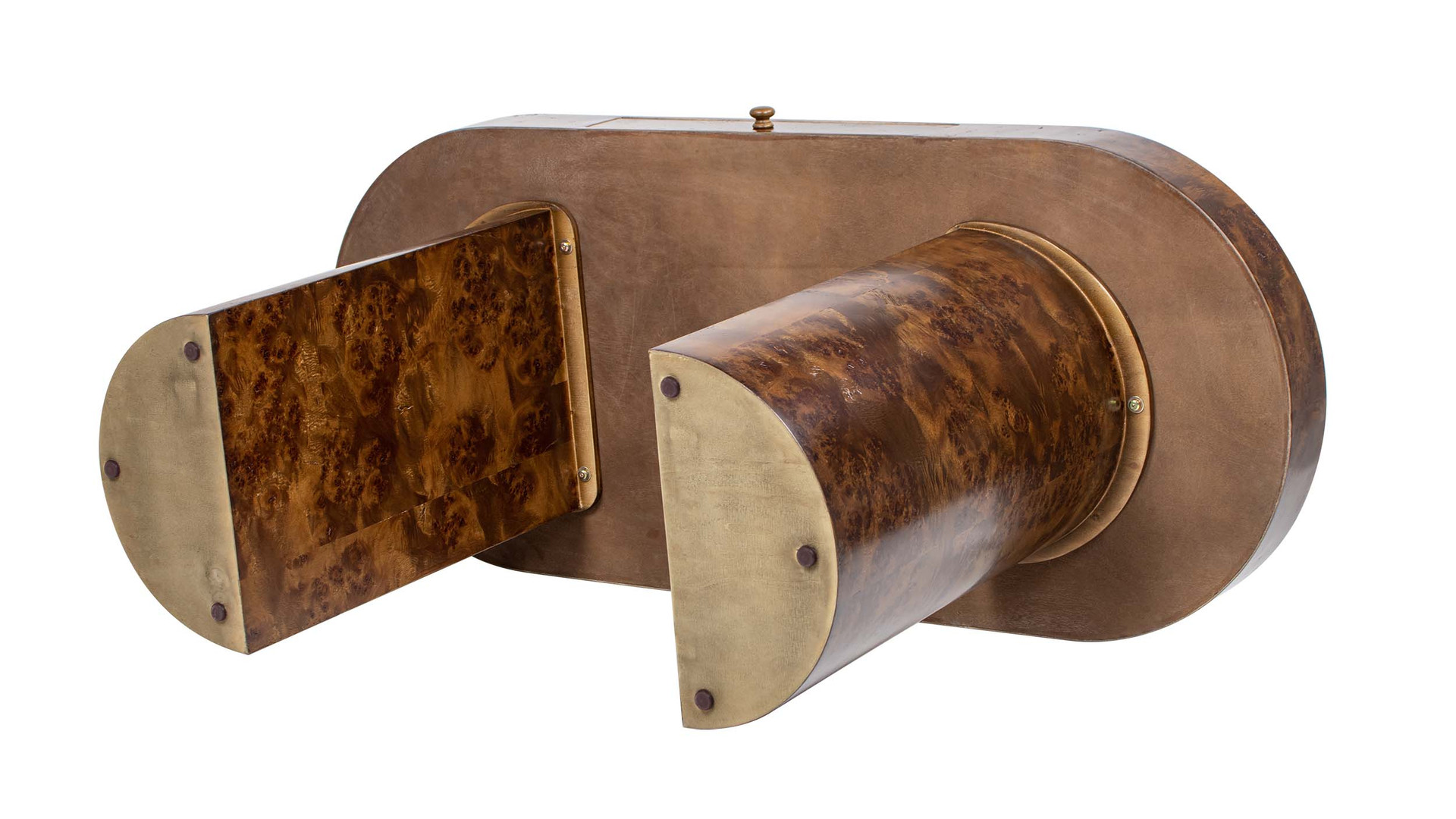 Jesse 55.5" Burl Wood Single Drawer Oval Computer Desk, Dark Brown ...