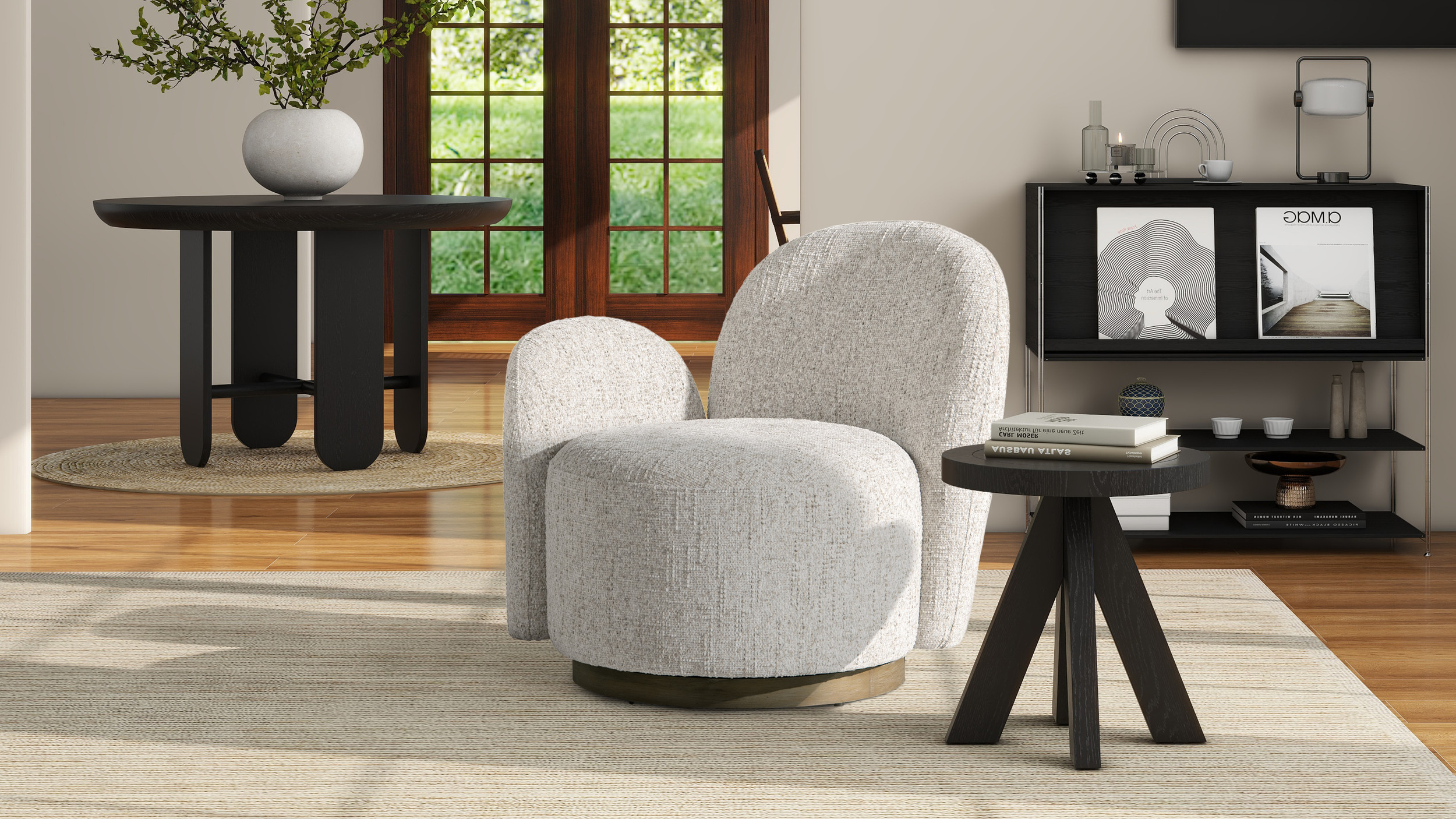 Duo 31.5 LAF One Arm Swivel Accent Chair Multi Greige Beige Jennifer Taylor Home