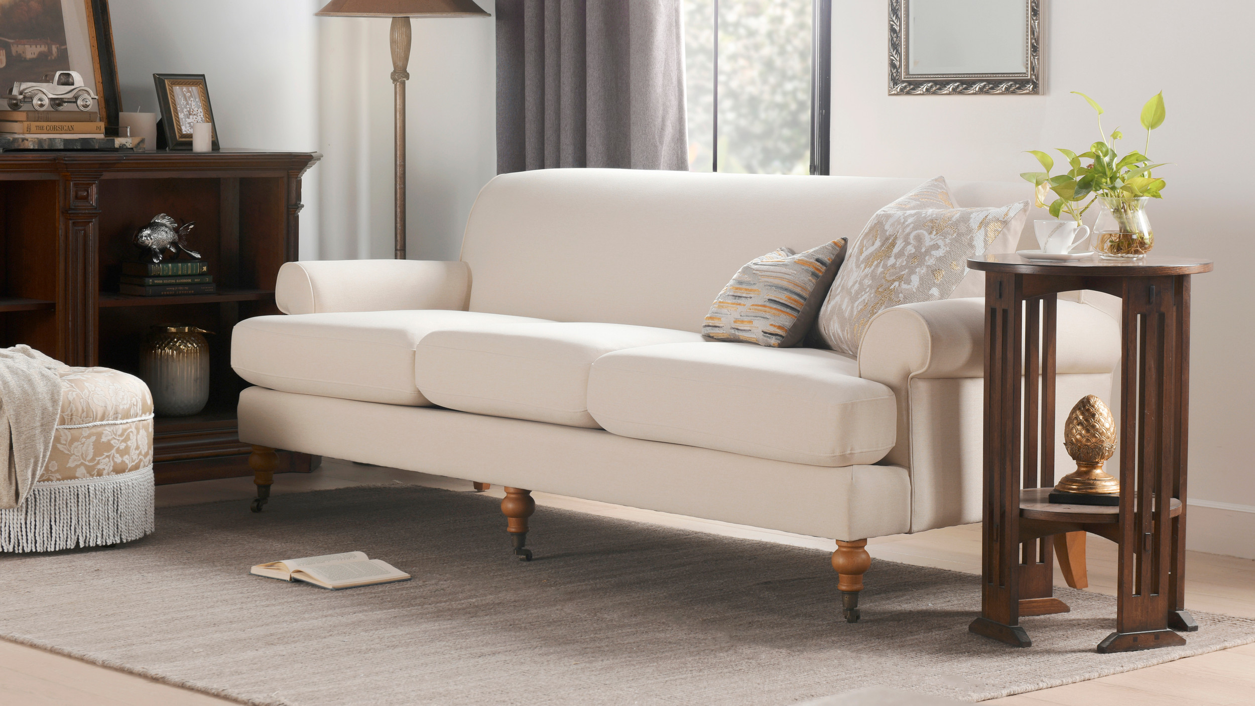 Alana Lawson Three-Cushion Tight Back Sofa, Sky Neutral Beige ...