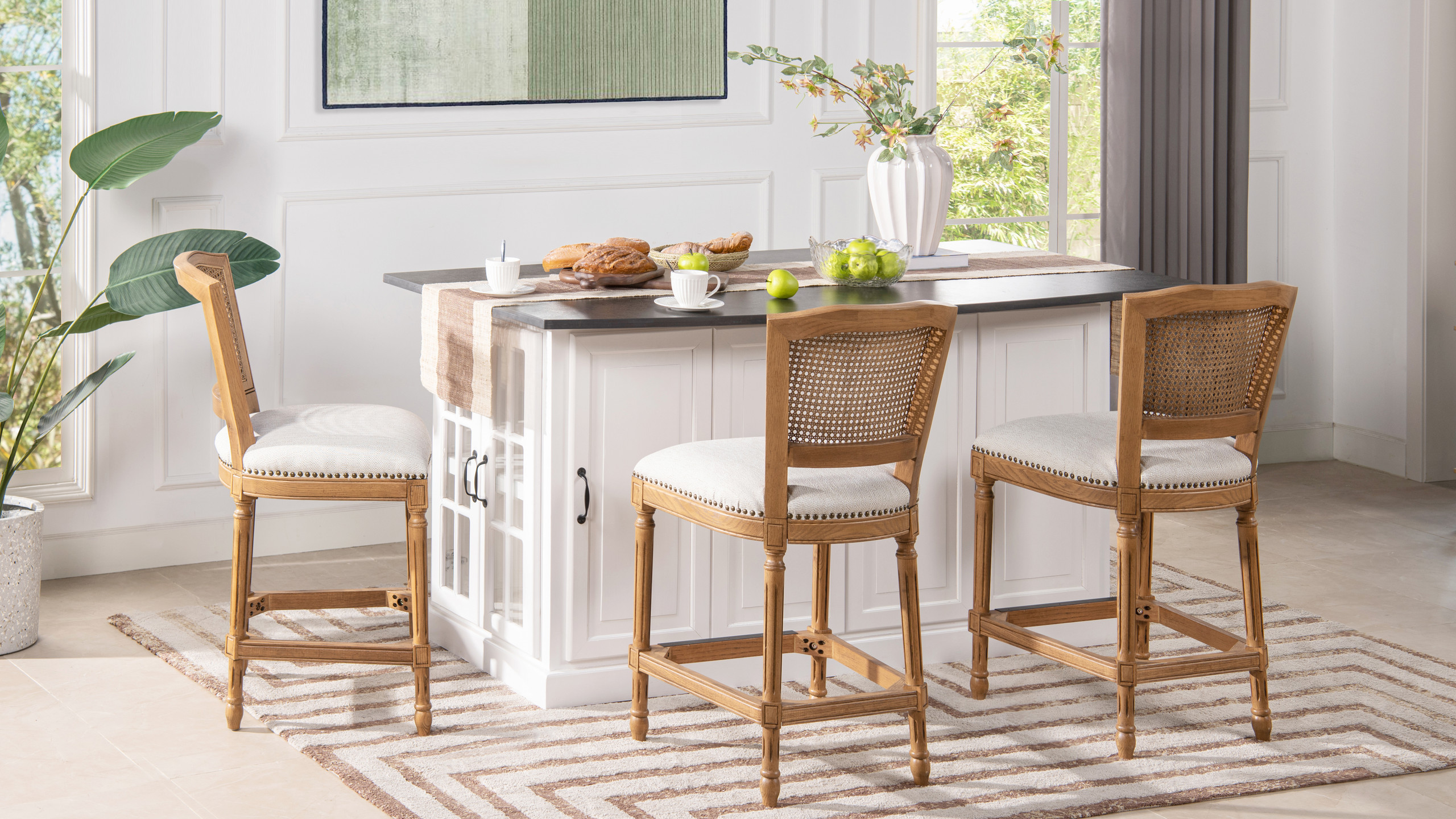 Triomphe Rattan Wicker High Back Armless Counter Height Bar Stool ...